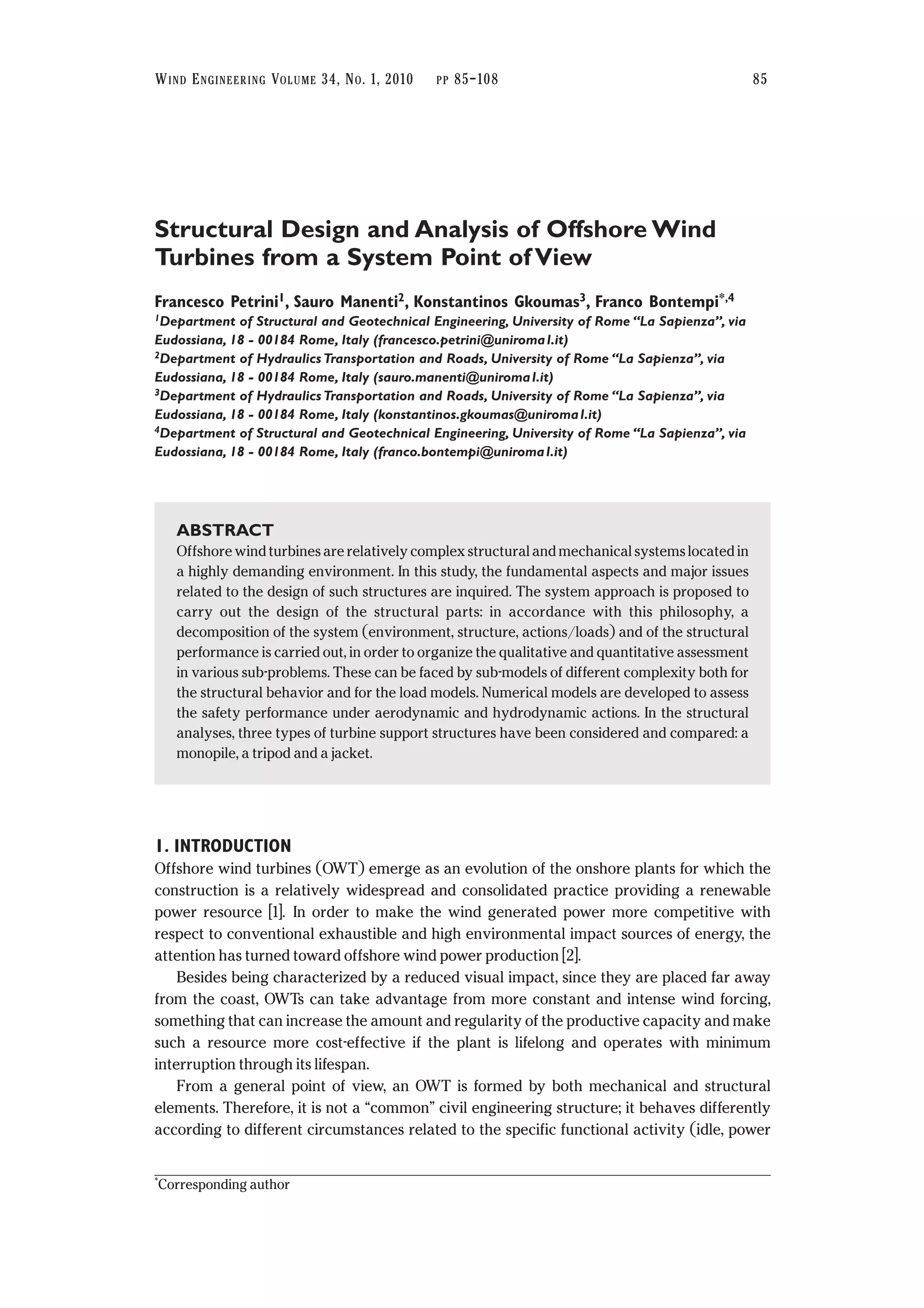 Structural Design and Analysis of Offshore Wind Turbines from a System ...