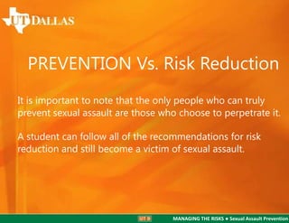 Managing the Risks - Sexual Assault Prevention - Presentation 6 of 9 | PPTX