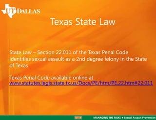 Managing the Risks - Sexual Assault Prevention - Presentation 6 of 9 | PPTX