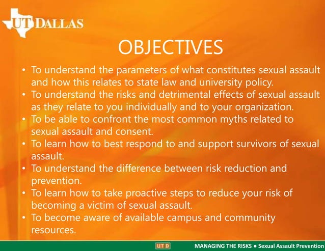 Managing The Risks Sexual Assault Prevention Presentation 6 Of 9 Ppt