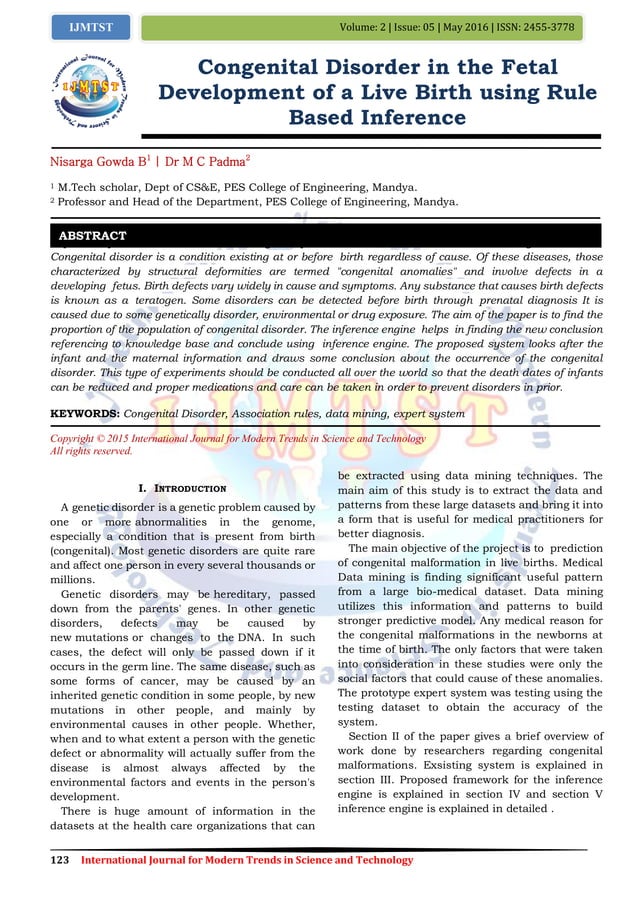 Congenital Disorder in the Fetal Development of a Live Birth using Rule Based Inference | PDF