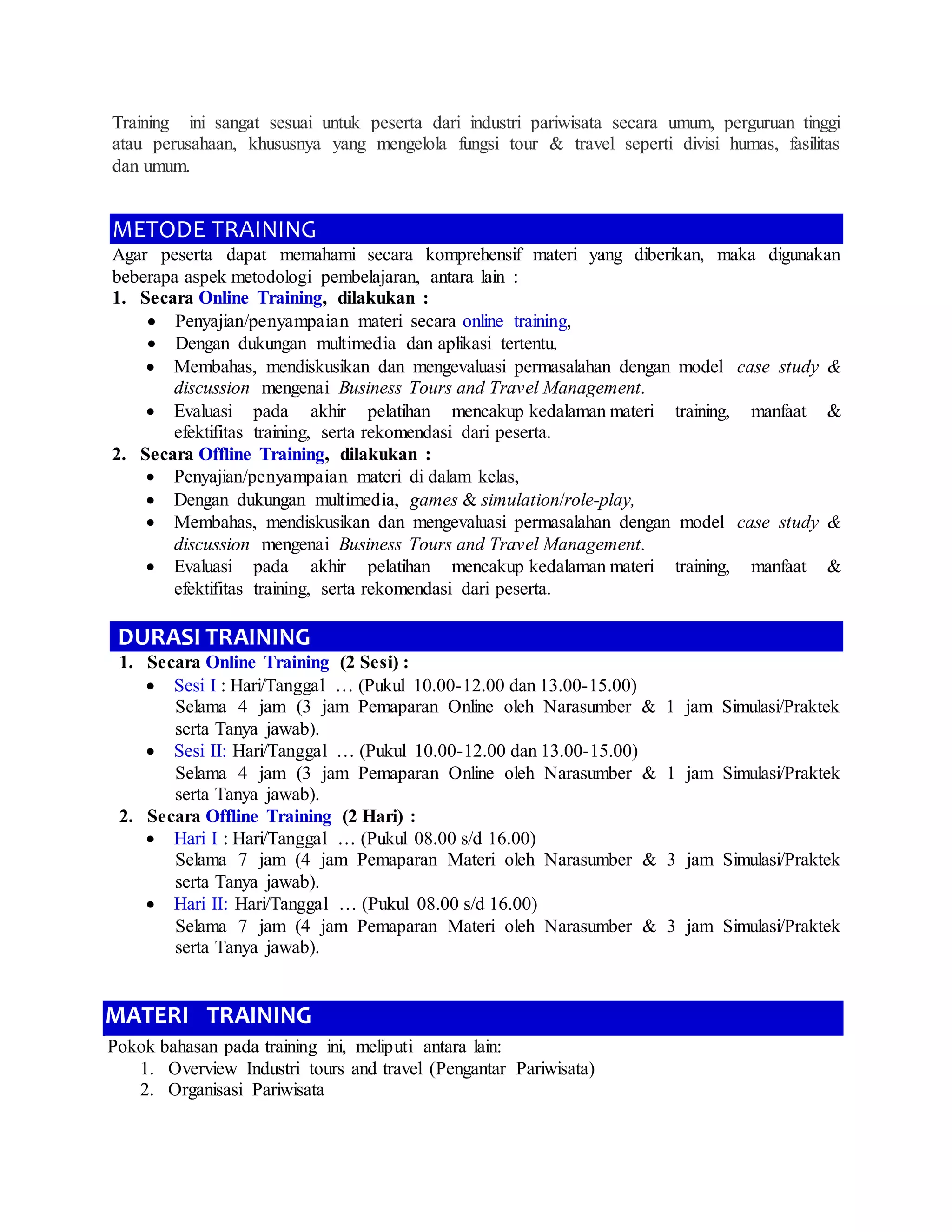 Silabus Training "Management of Business Tours and Travel" | PDF