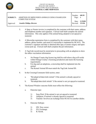 600.38 adoption of impounded animals using chameleon | PDF