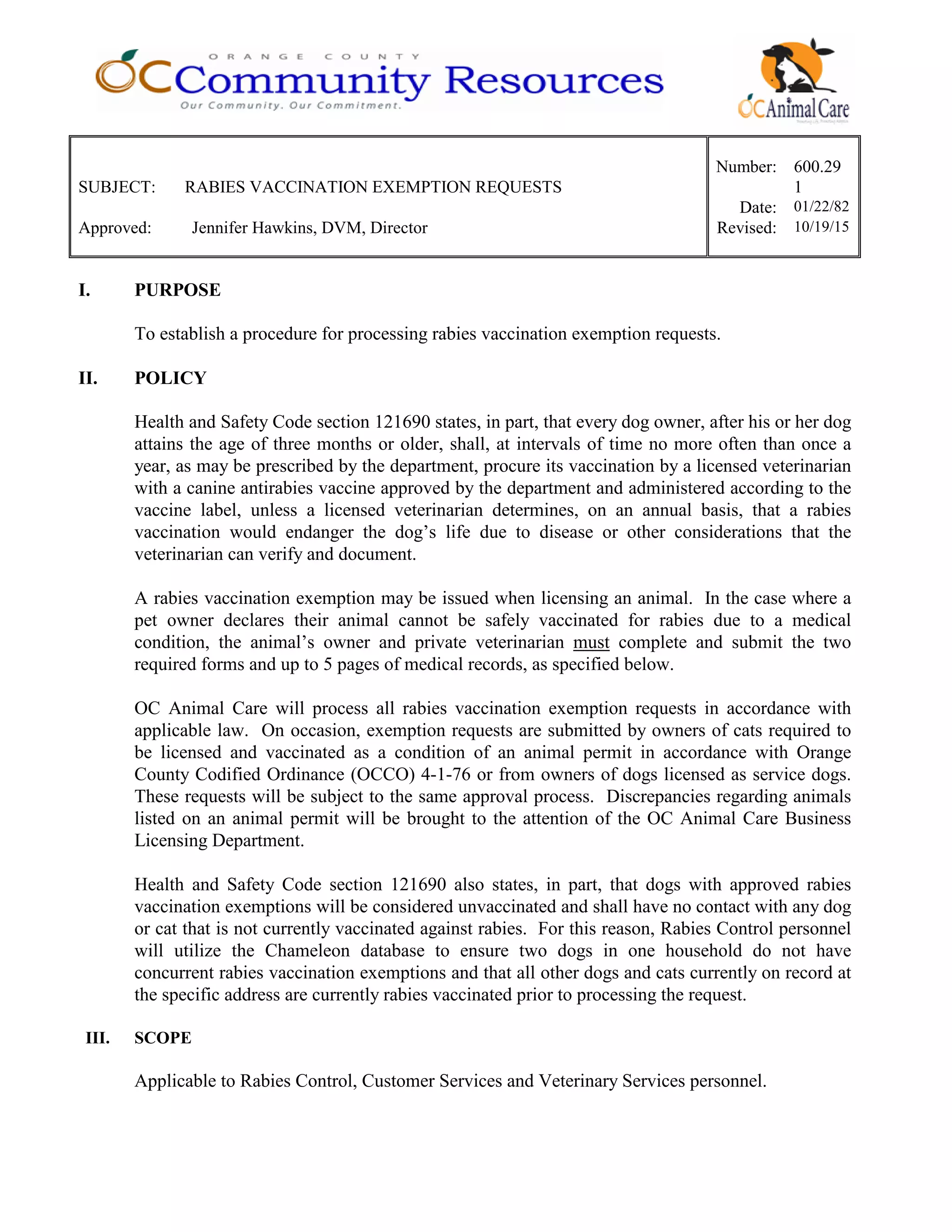 600.29 rabies vaccination exemption requests | PDF