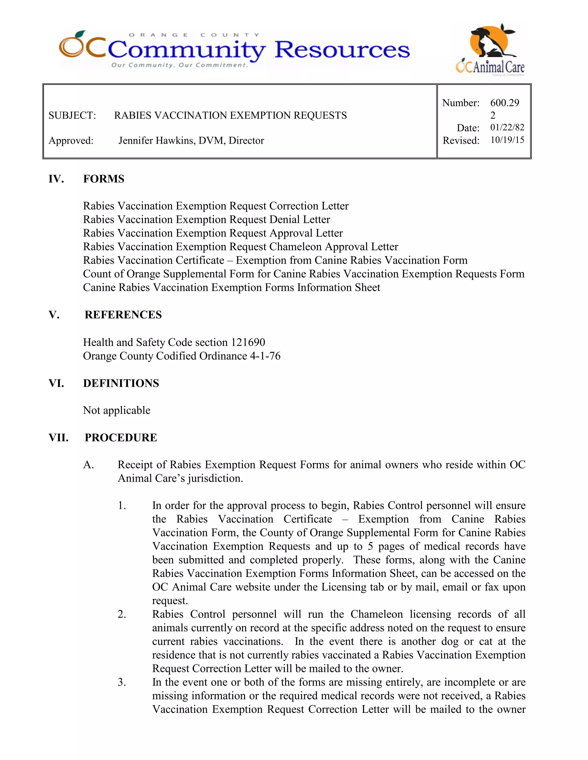 600.29 rabies vaccination exemption requests | PDF