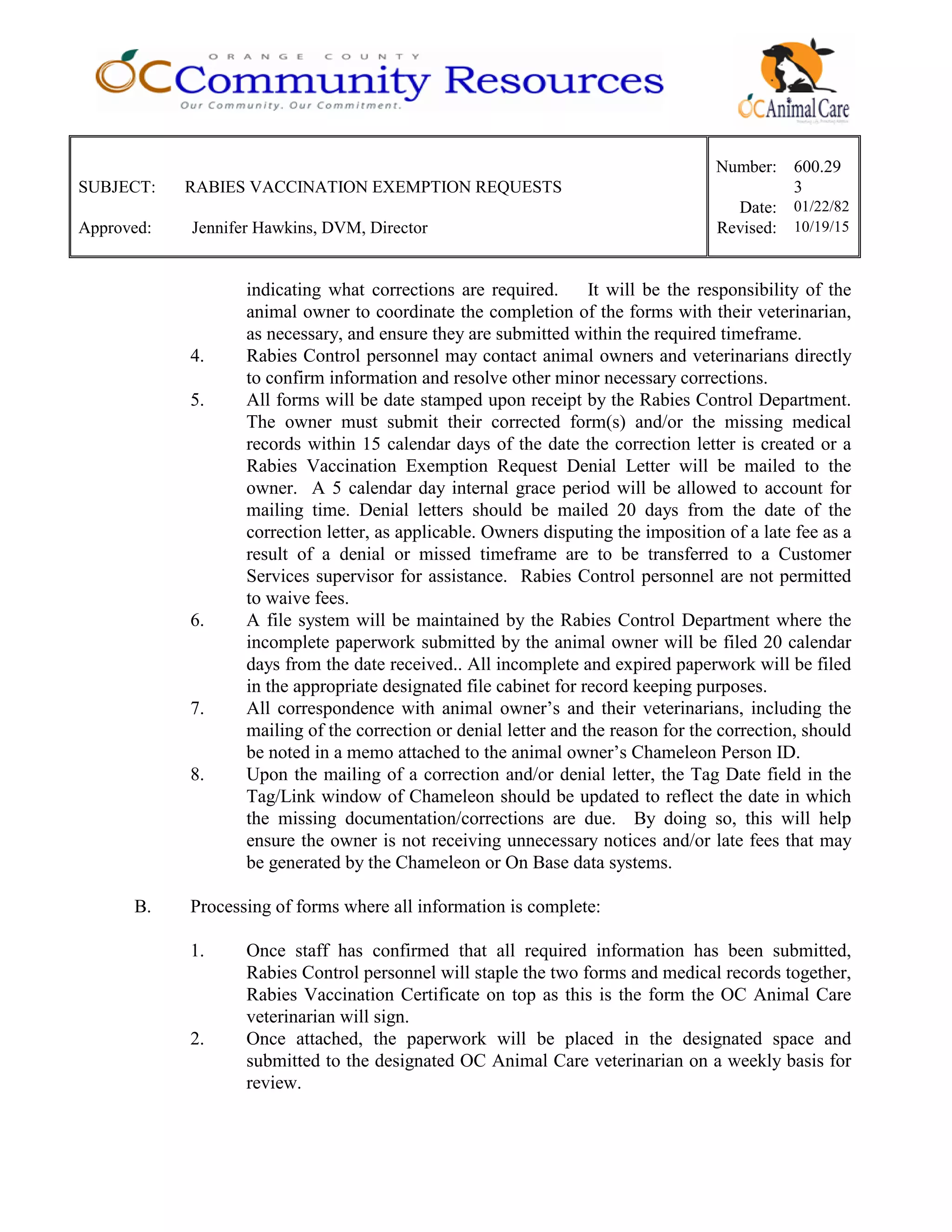 600.29 rabies vaccination exemption requests | PDF