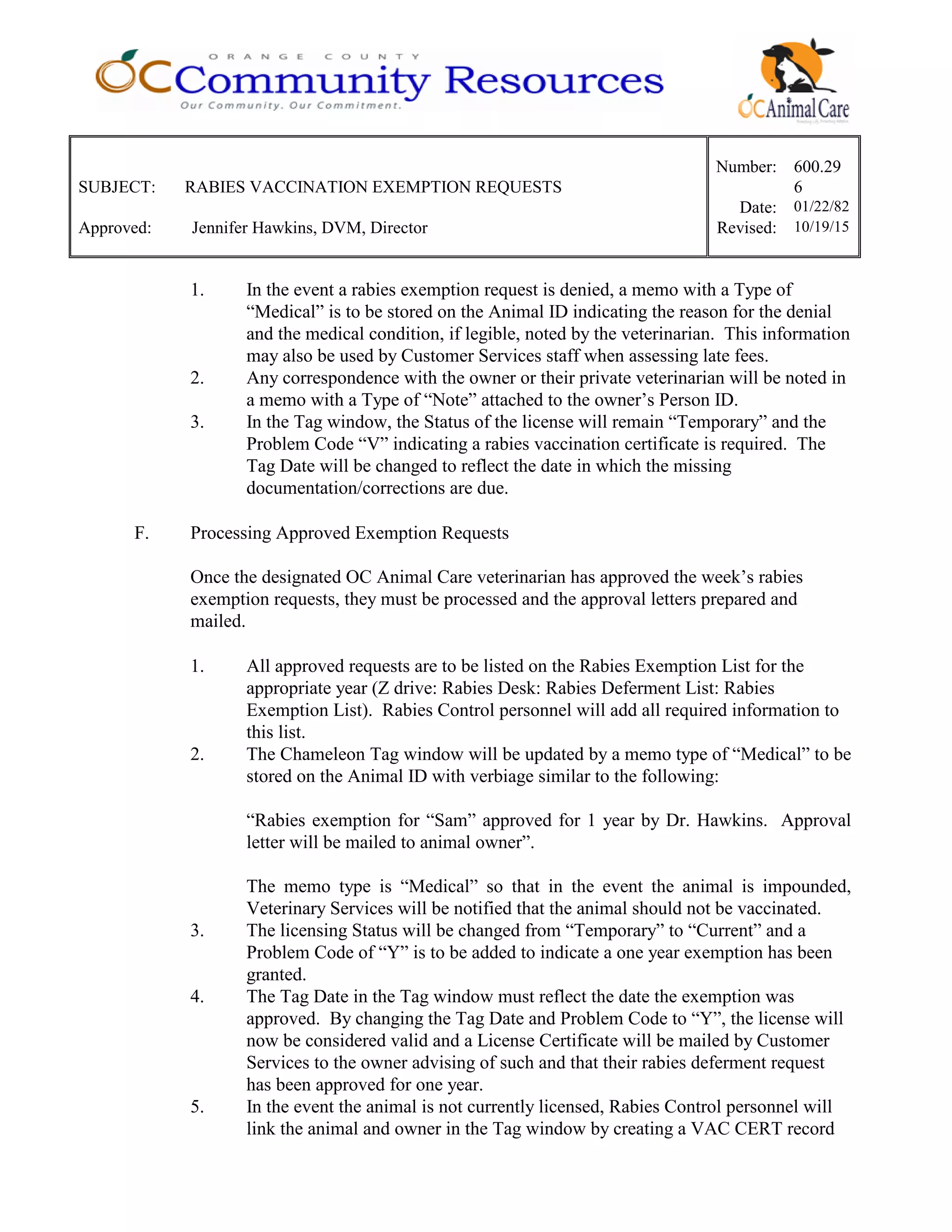 600.29 rabies vaccination exemption requests | PDF