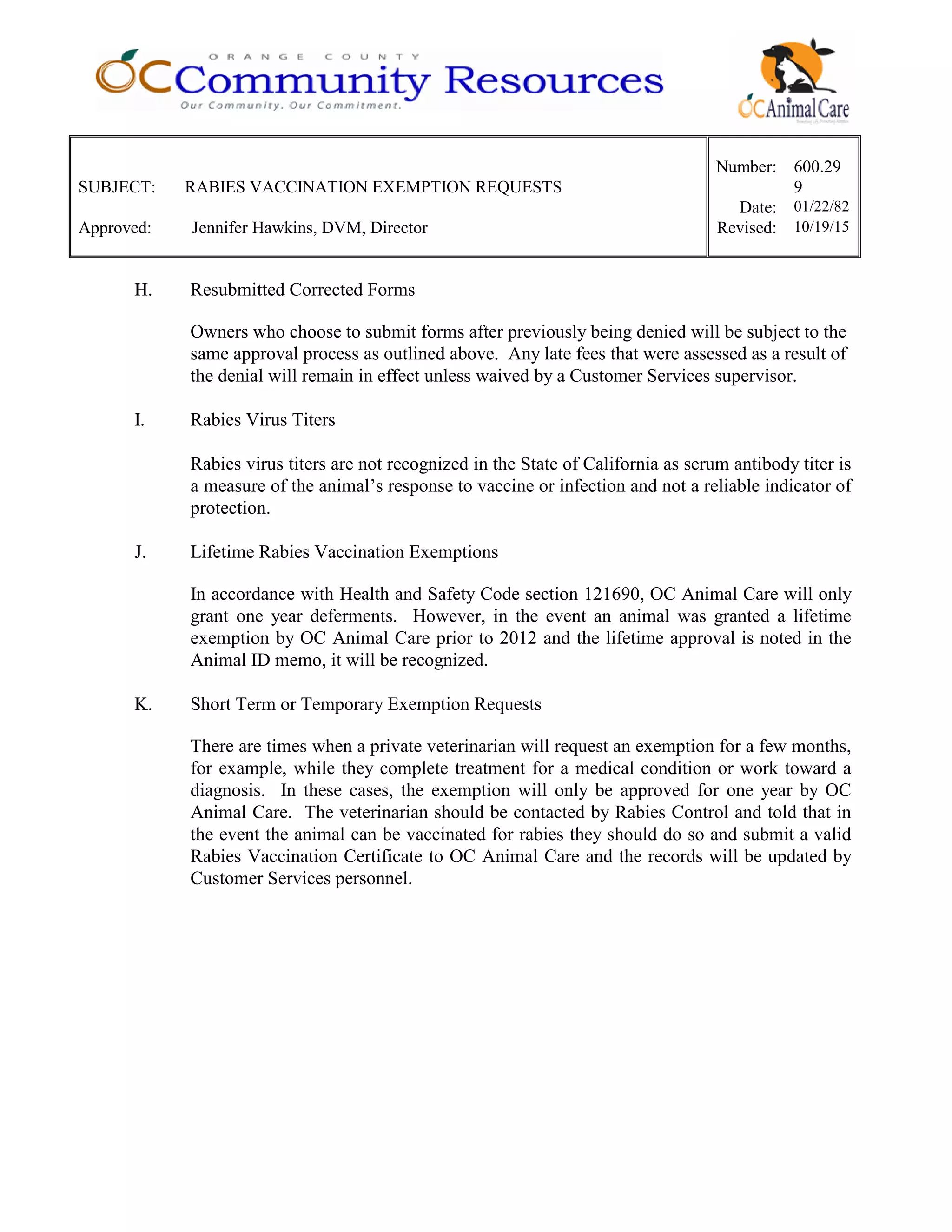 600.29 rabies vaccination exemption requests | PDF