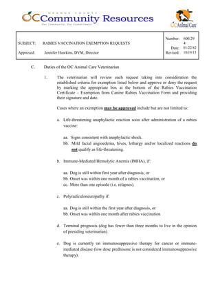 600.29 rabies vaccination exemption requests | PDF