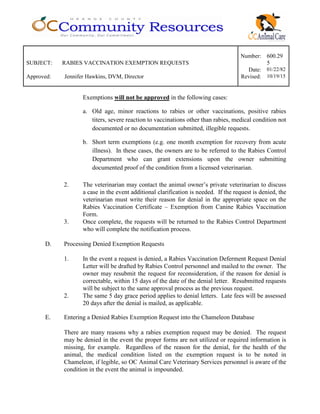 600.29 rabies vaccination exemption requests | PDF