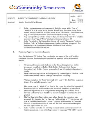 600.29 rabies vaccination exemption requests | PDF
