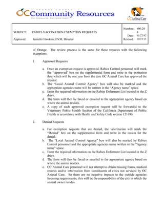 600.29 rabies vaccination exemption requests | PDF