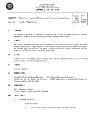 600.37 redemption of impounded animals using chameleon system | PDF
