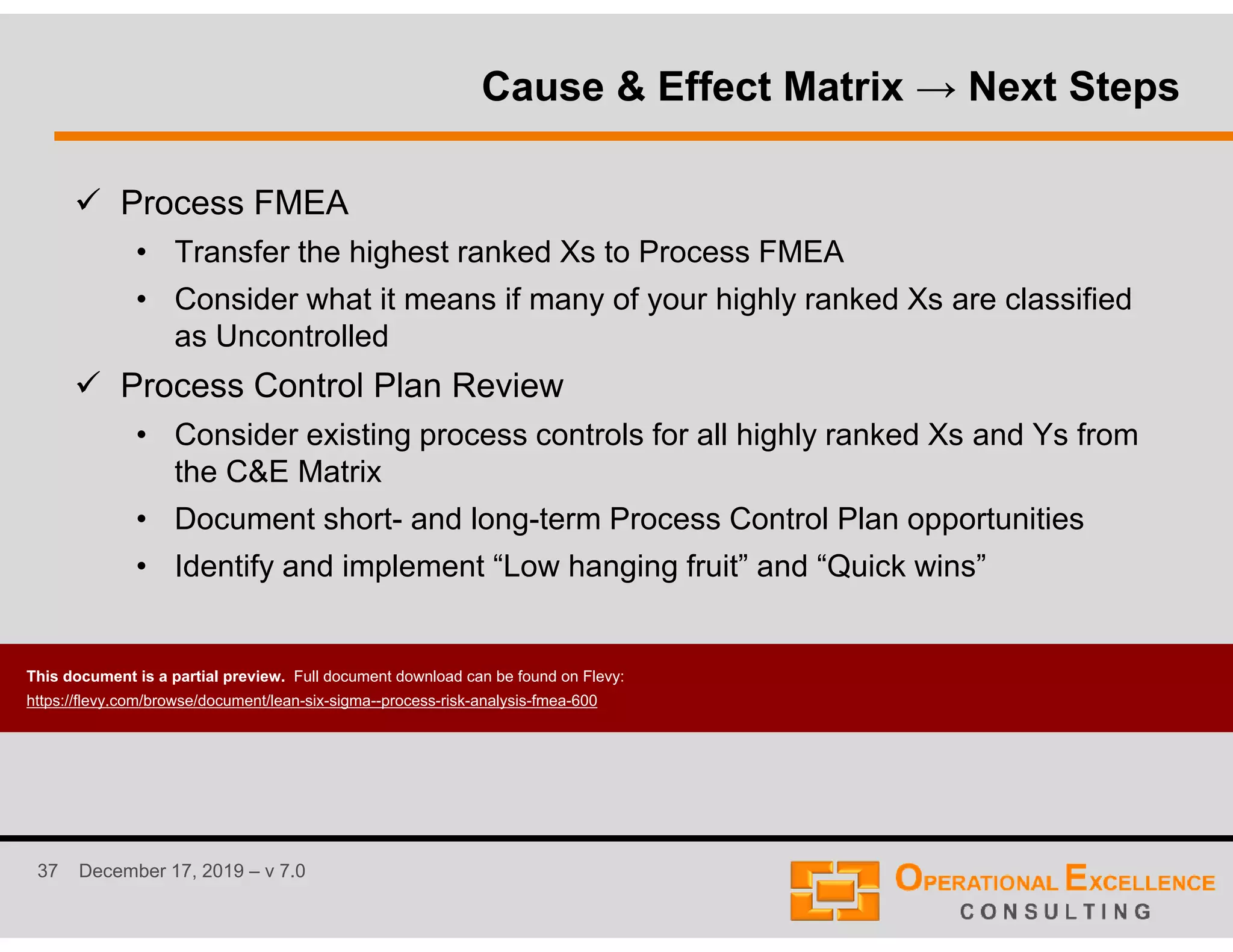 Lean Six Sigma - Process Risk Analysis (FMEA) | PDF