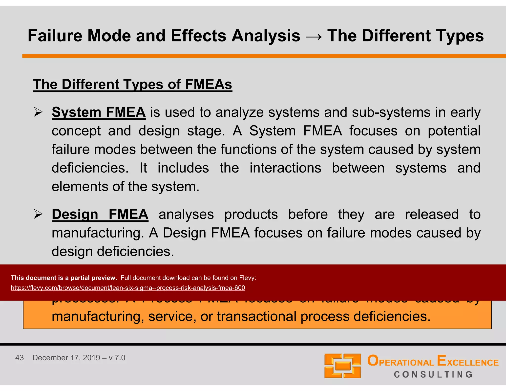 Lean Six Sigma - Process Risk Analysis (FMEA) | PDF