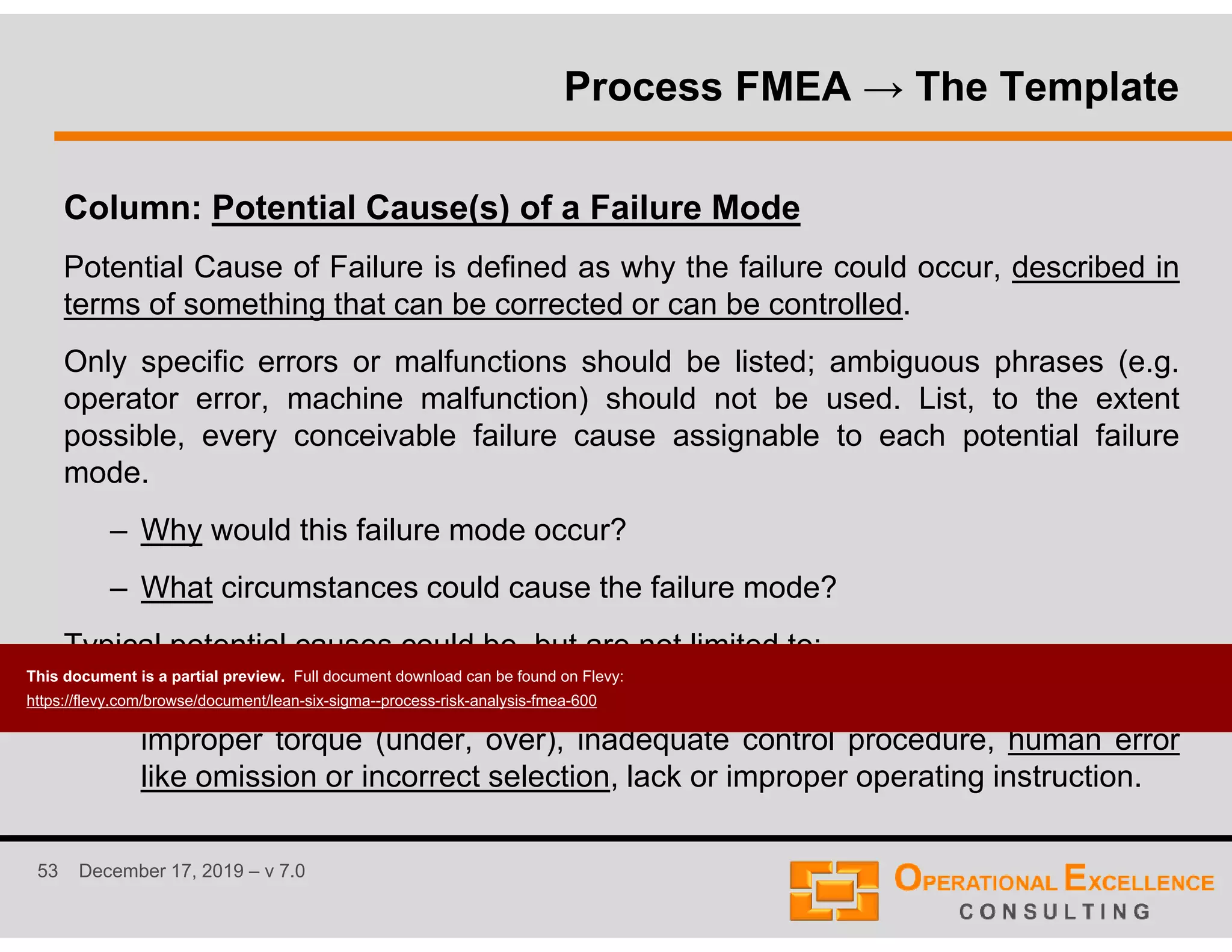 Lean Six Sigma - Process Risk Analysis (FMEA) | PDF