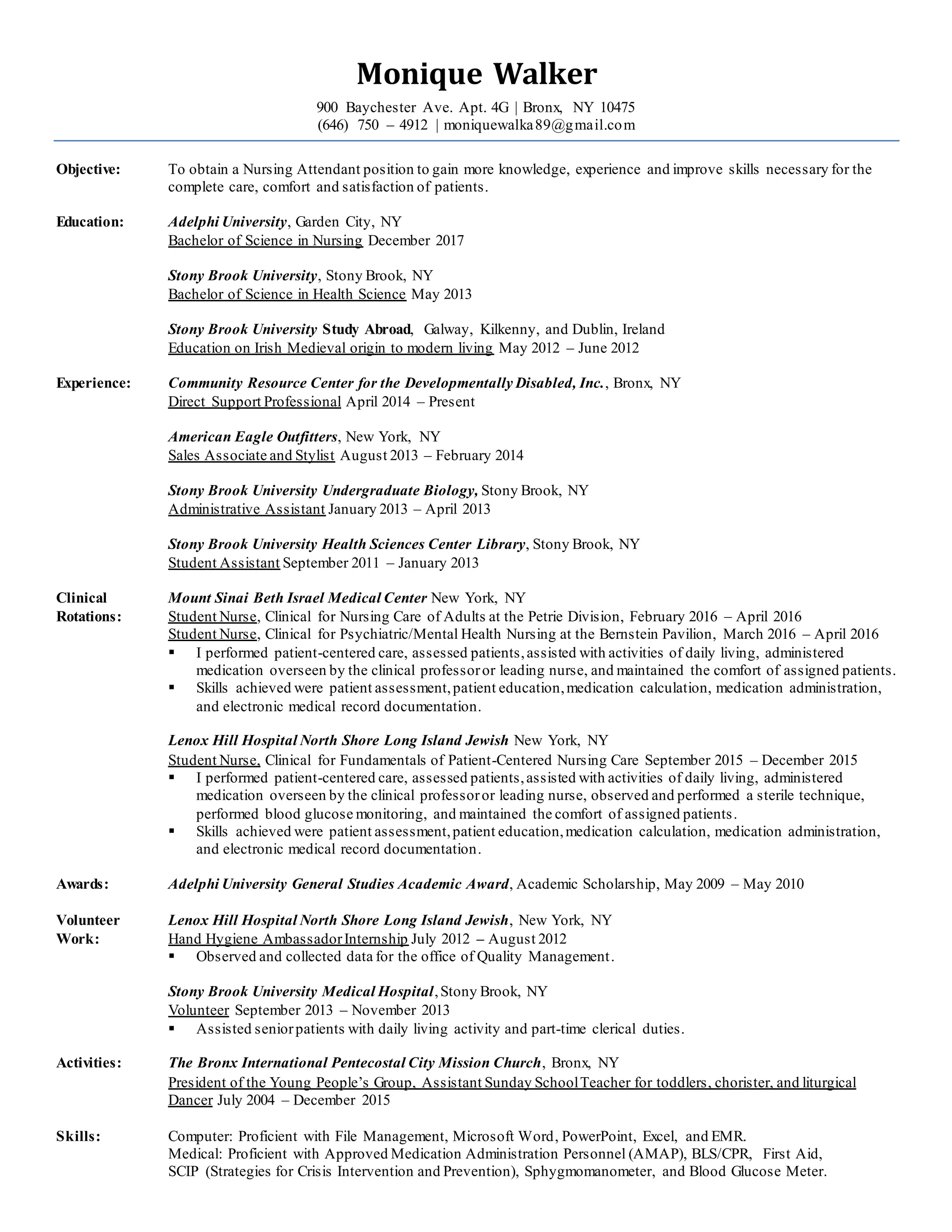 Monique Walker's Resume 2016 | DOCX