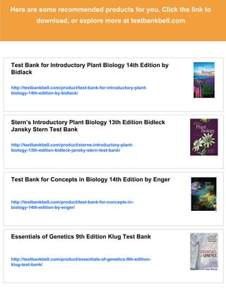 Stern's Introductory Plant Biology 14th Edition By James Bidlack Test ...