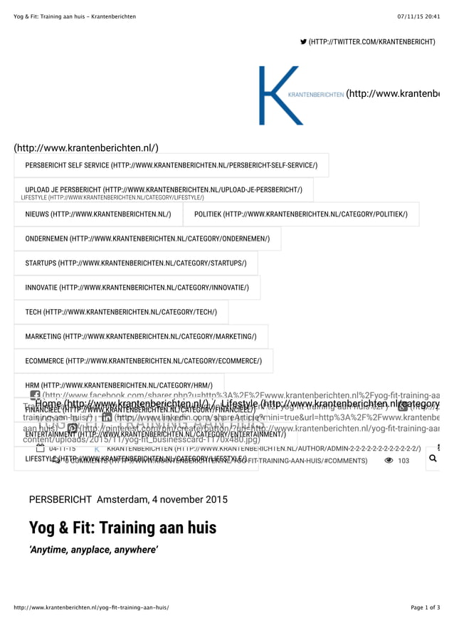 Yog & Fit: Training aan huis - Krantenberichten | PDF