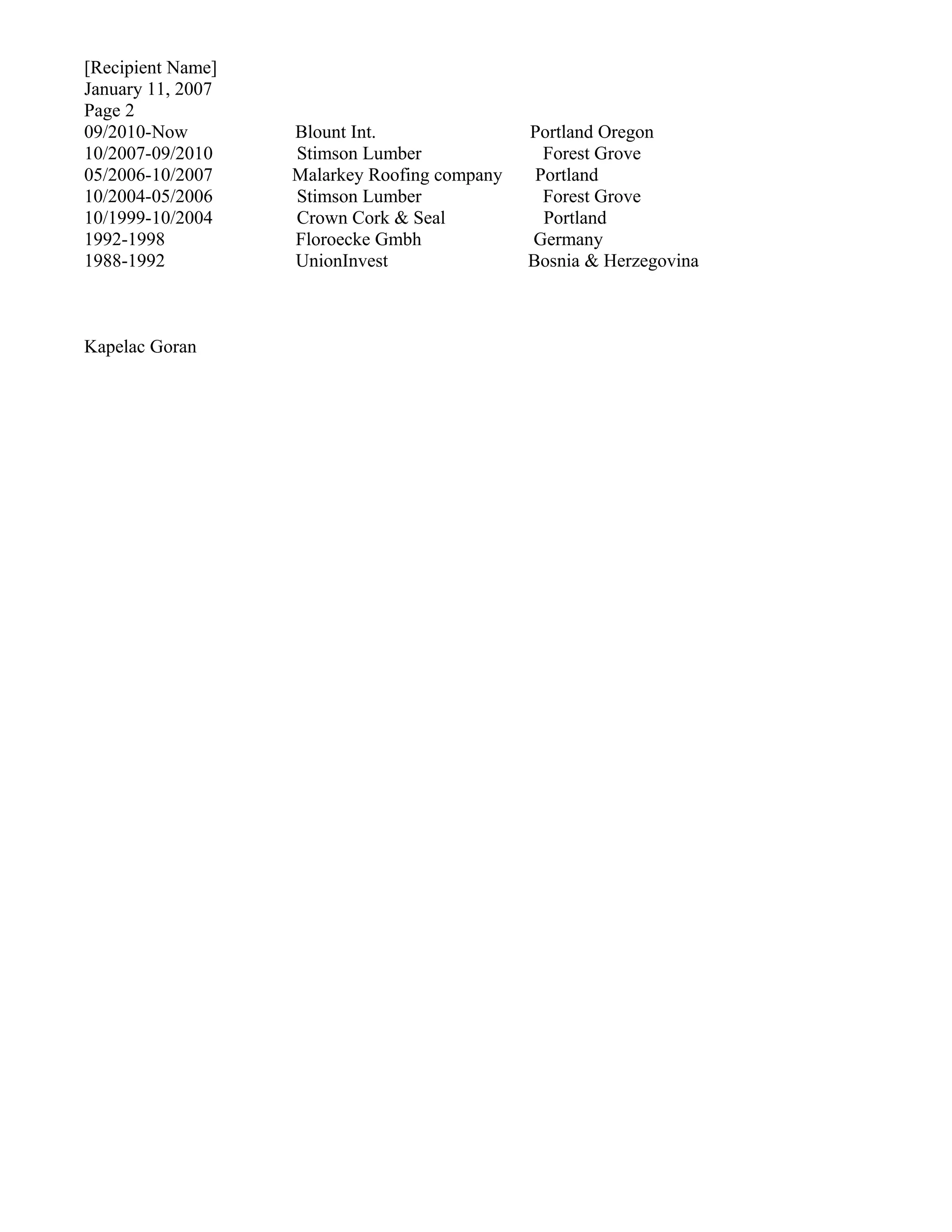 kapelac goran's resume | DOC