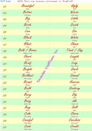 600 pairs of common antonyms in english | PDF