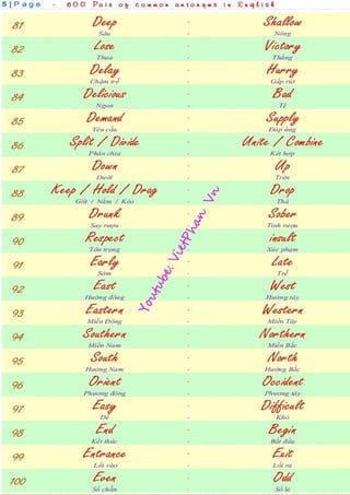 600 pairs of common antonyms in english | PDF