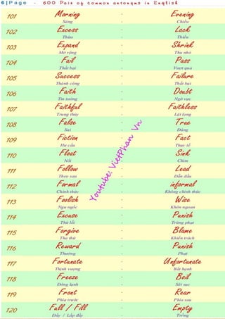 600 pairs of common antonyms in english | PDF