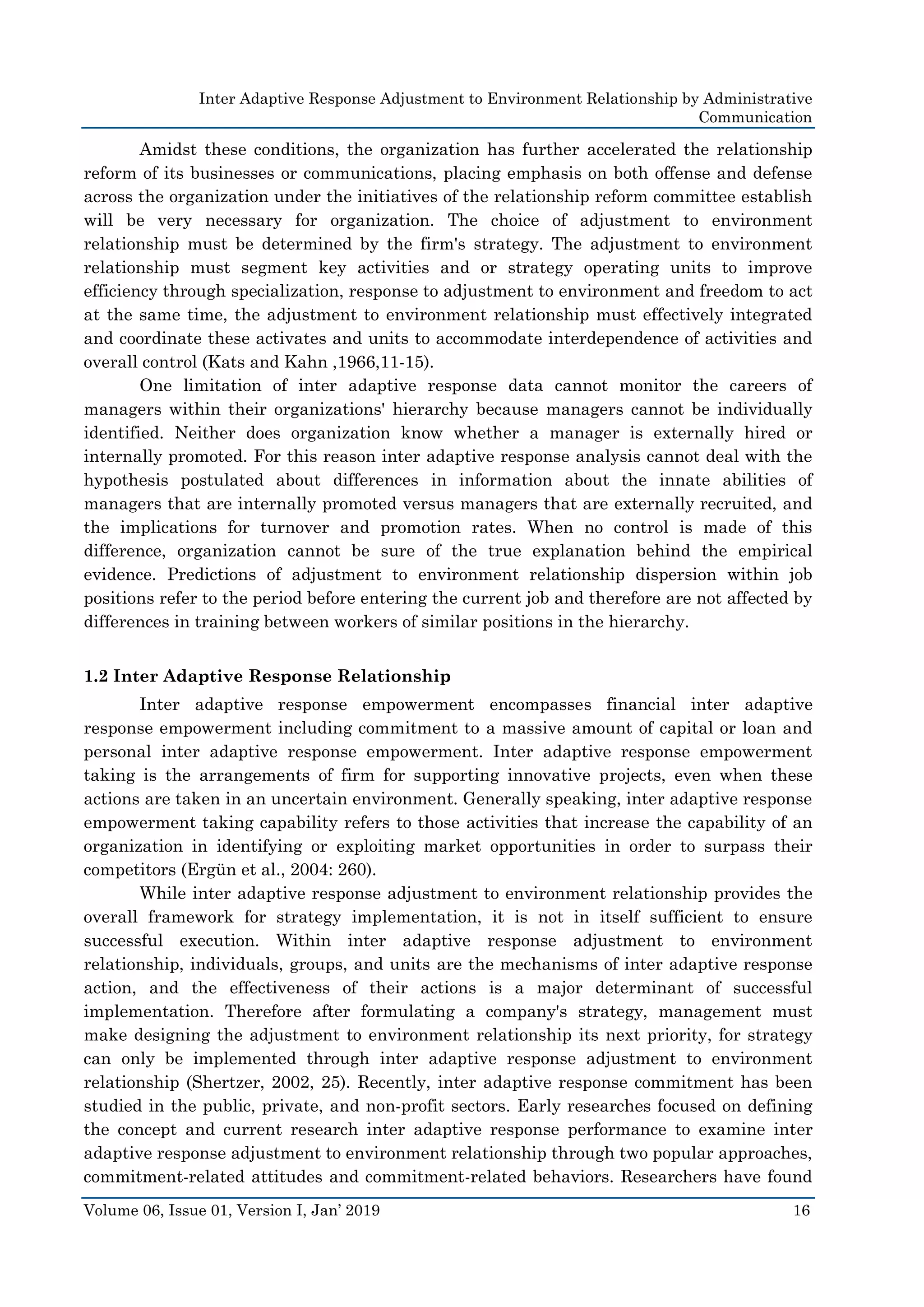 Inter Adaptive Response Adjustment to Environment Relationship by Administrative Communication | PDF