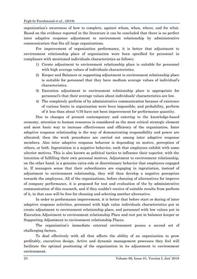 Inter Adaptive Response Adjustment to Environment Relationship by Administrative Communication ...