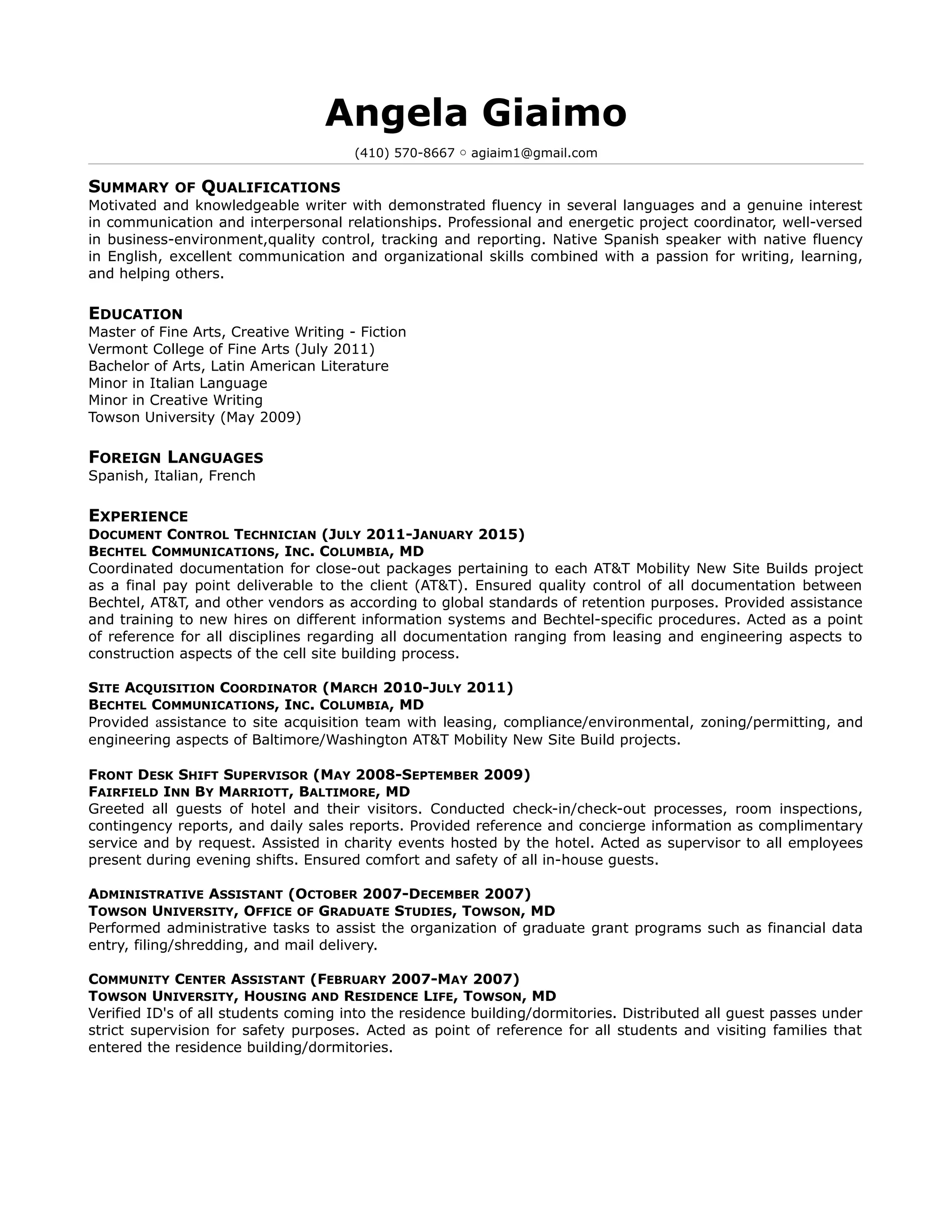 Angela Giaimo Resume 2015 | DOC