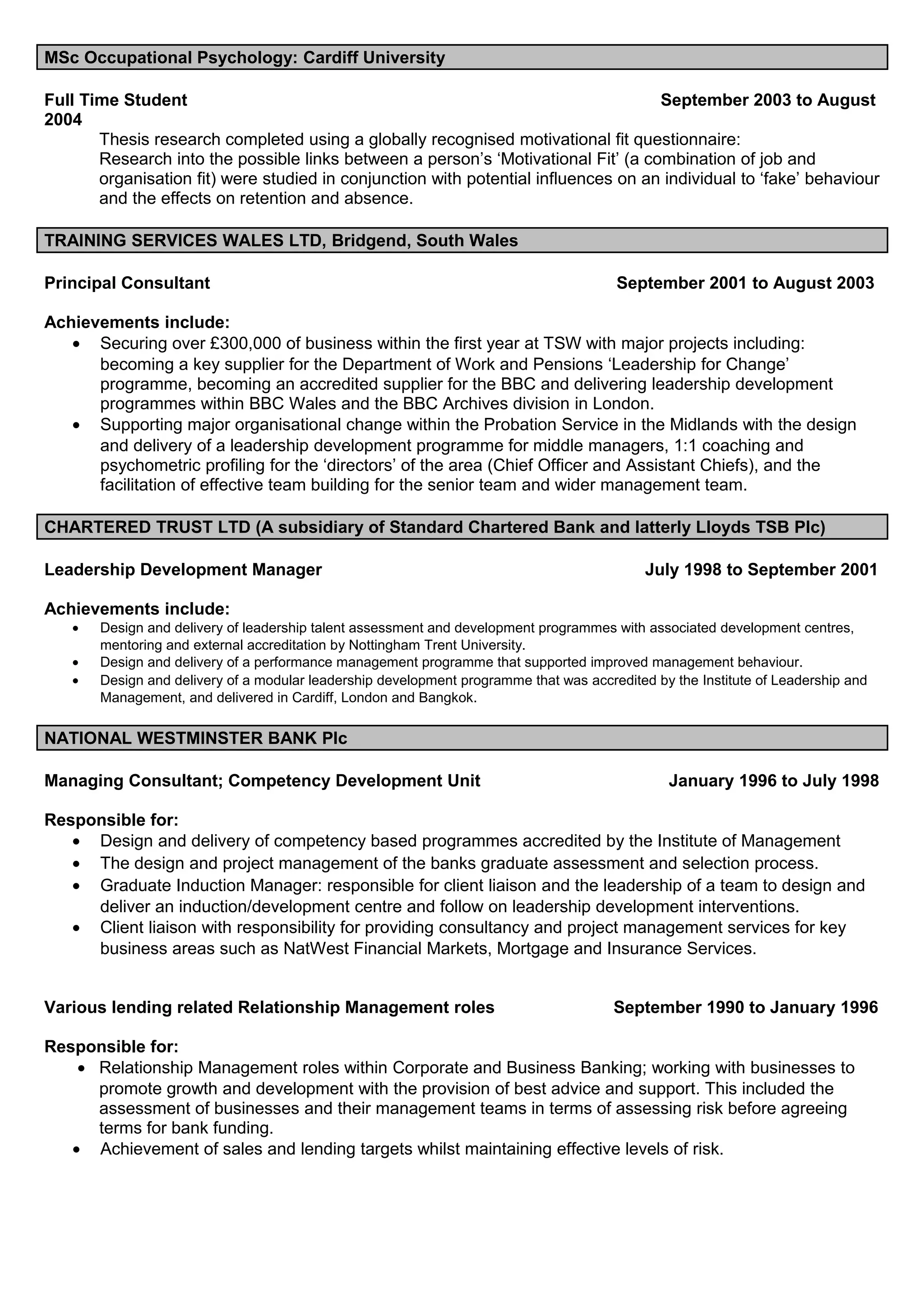 Andrew Weston CV 2015 | DOC | Management Consulting Industry | Industries