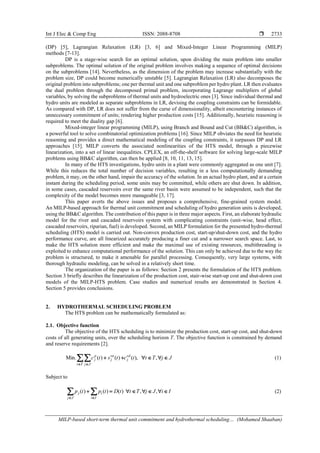 MILP-Based Short-Term Thermal Unit Commitment and Hydrothermal Scheduling Including Cascaded ...