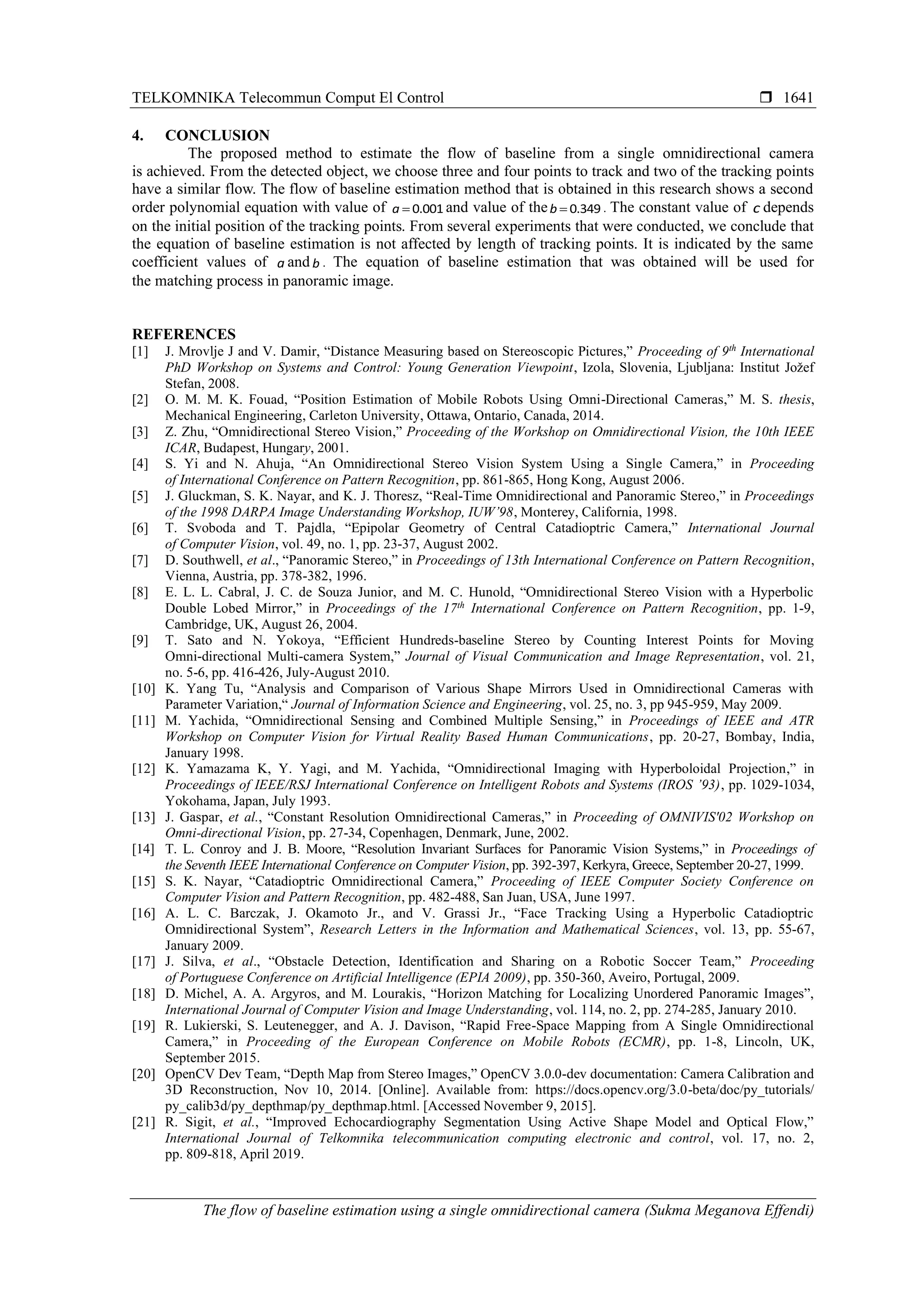 The flow of baseline estimation using a single omnidirectional camera | PDF