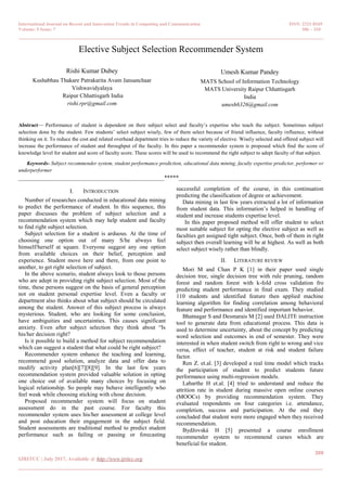 Elective Subject Selection Recommender System | PDF