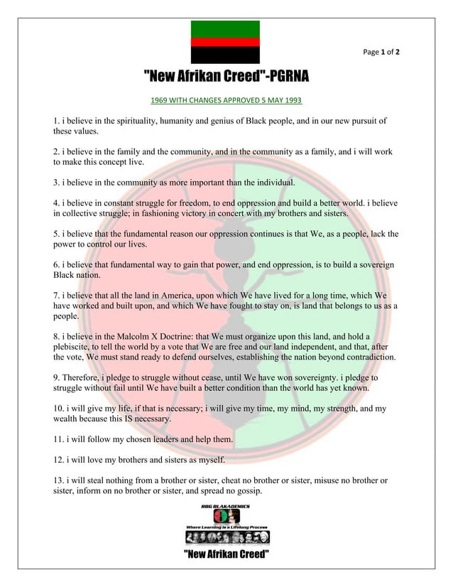 The New Afrikan Creed / PG-RNA | PDF | Crime & Harmful Acts to Individuals, Society & Human ...