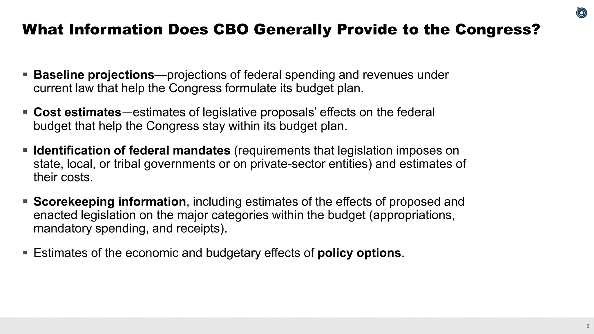 Introduction to the Role of the Congressional Budget Office | PPT
