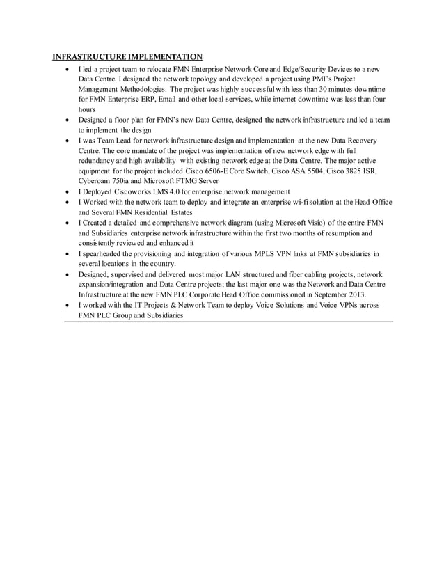 INFRASTRUCTURE IMPLEMENTATION AT FMN | PDF