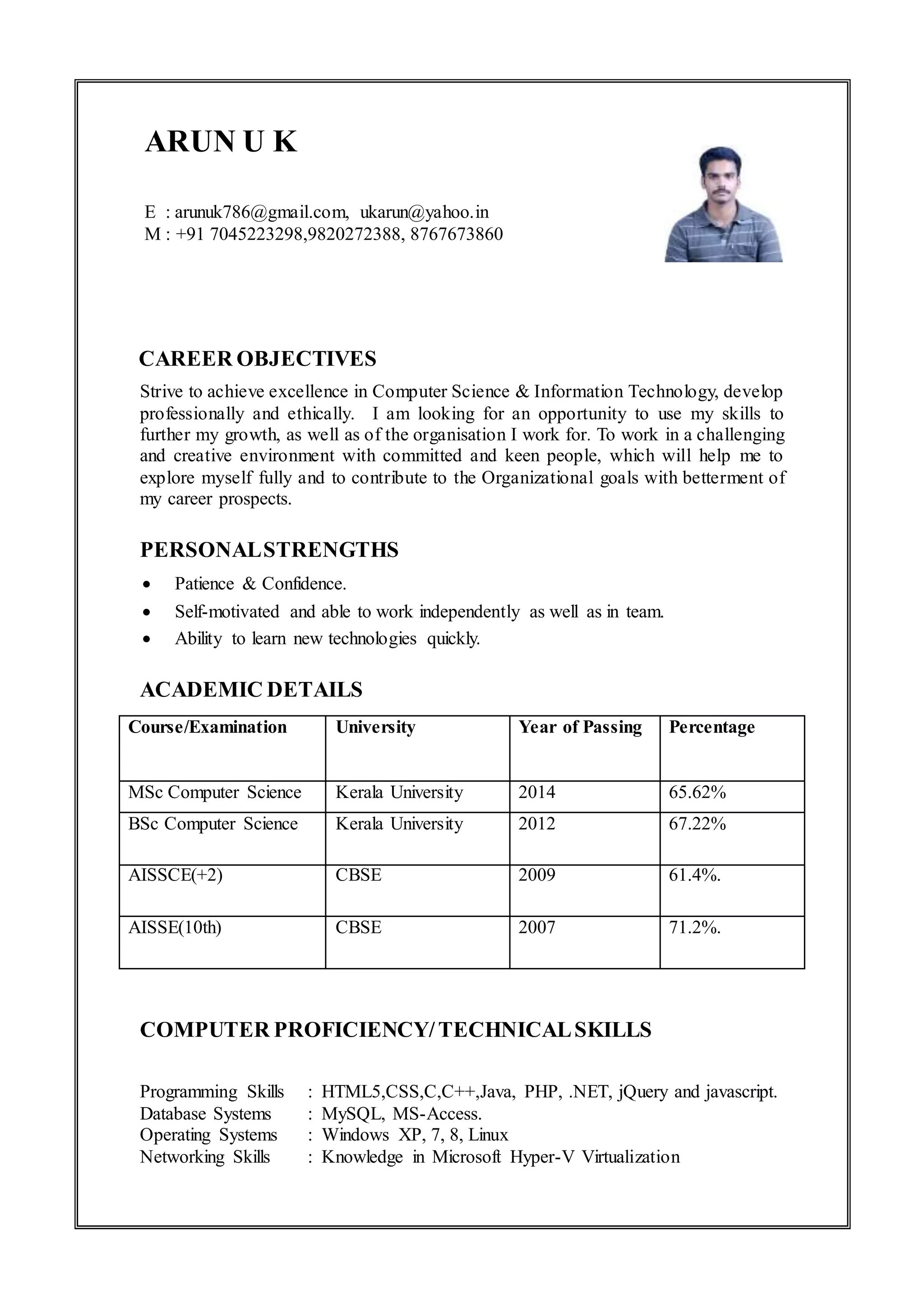 ARUN U K Resume Updated | DOCX