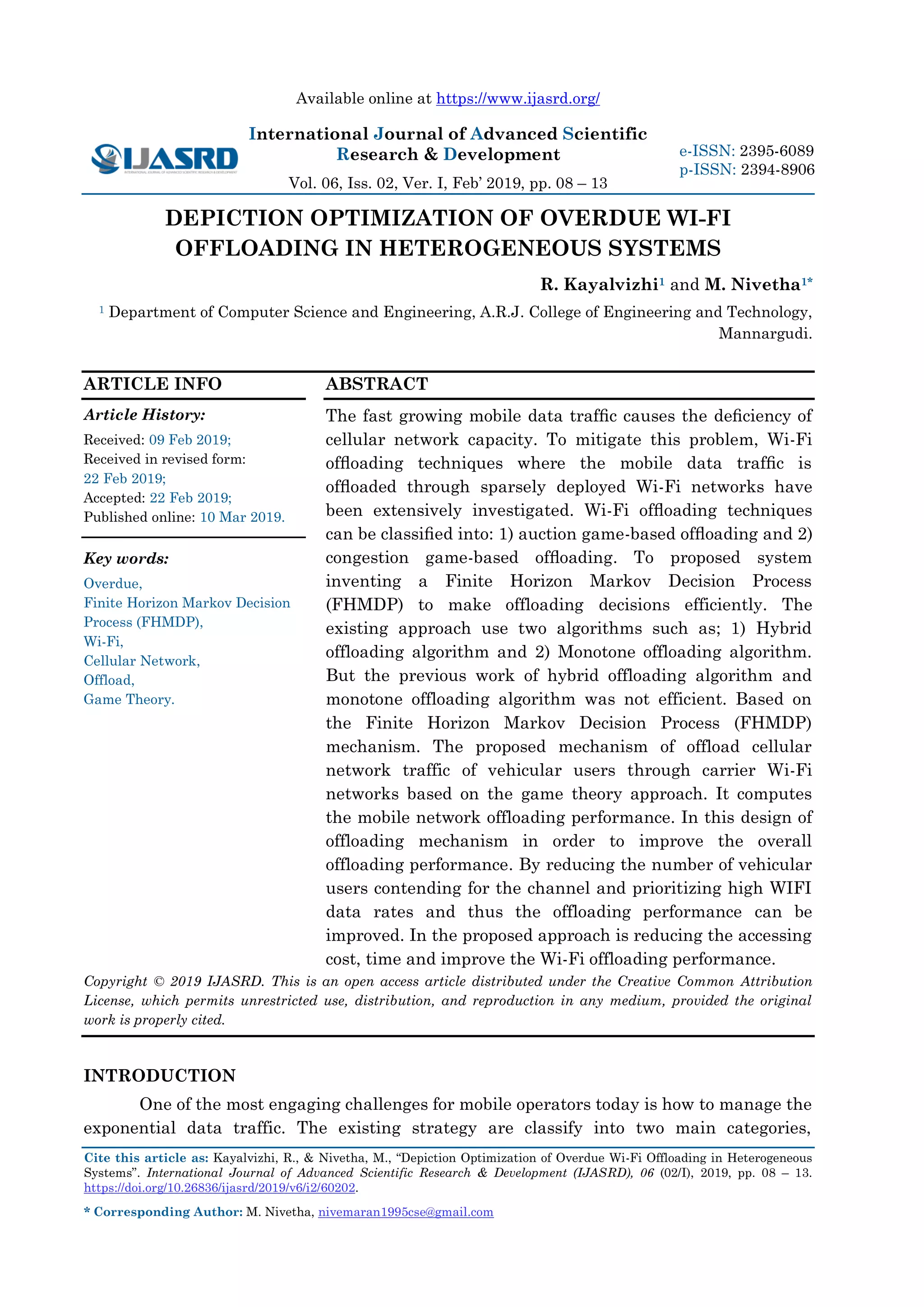 Depiction Optimization of Overdue Wi-Fi Offloading in Heterogeneous Systems | PDF | Internet ...
