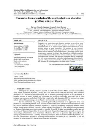 Towards a formal analysis of the multi-robot task allocation problem using set theory | PDF