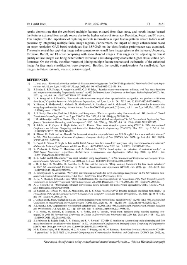 Face mask classification using convolutional neural networks with facial image regions and super ...