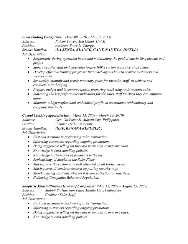 SHIRLEY RAMOS updated CV | DOCX | Sales | Business