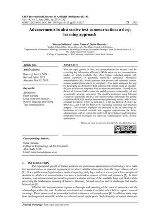 Advancements in abstractive text summarization: a deep learning ...