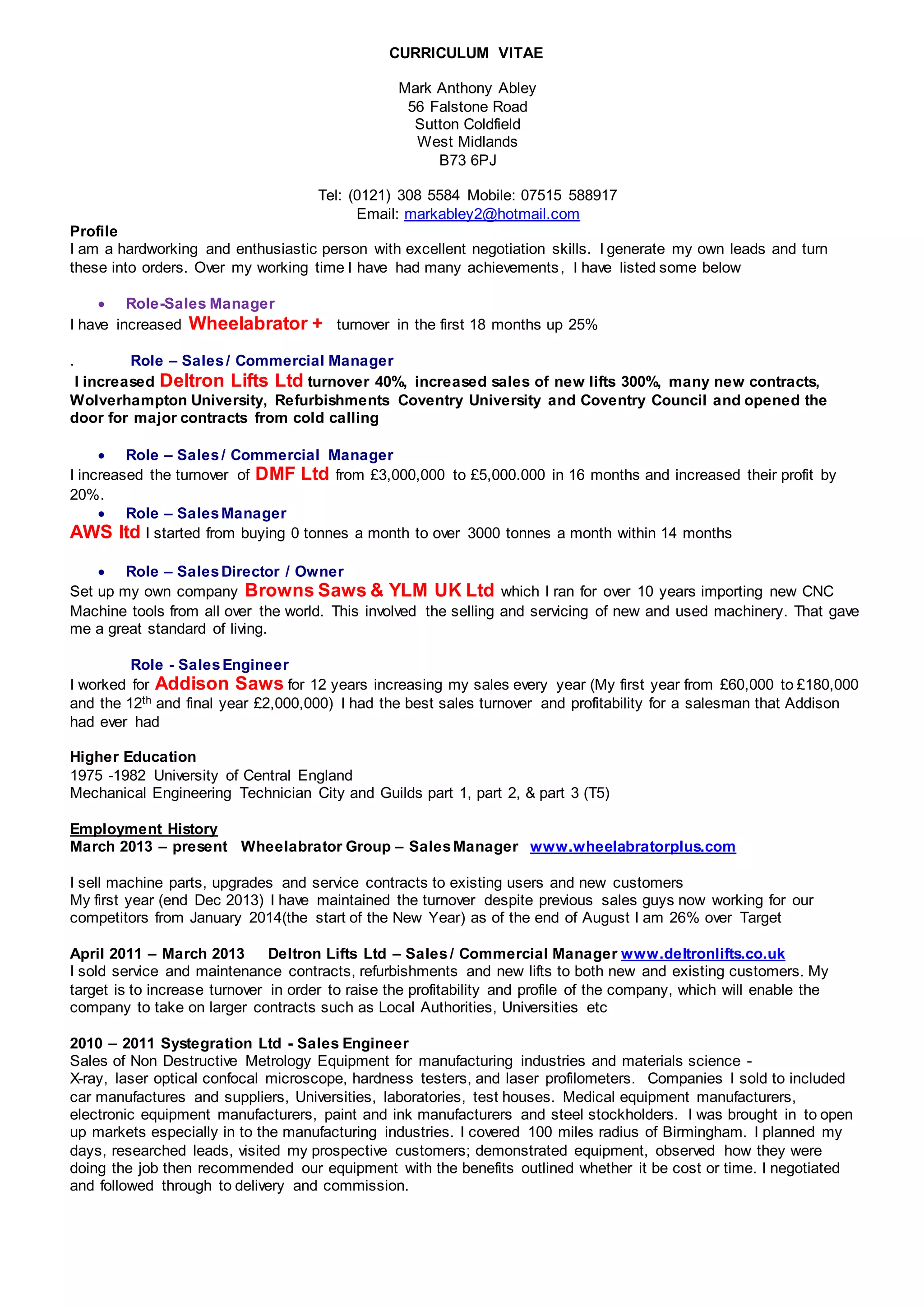 mark cv 2016 | DOCX | Woodworking | Arts and Crafts