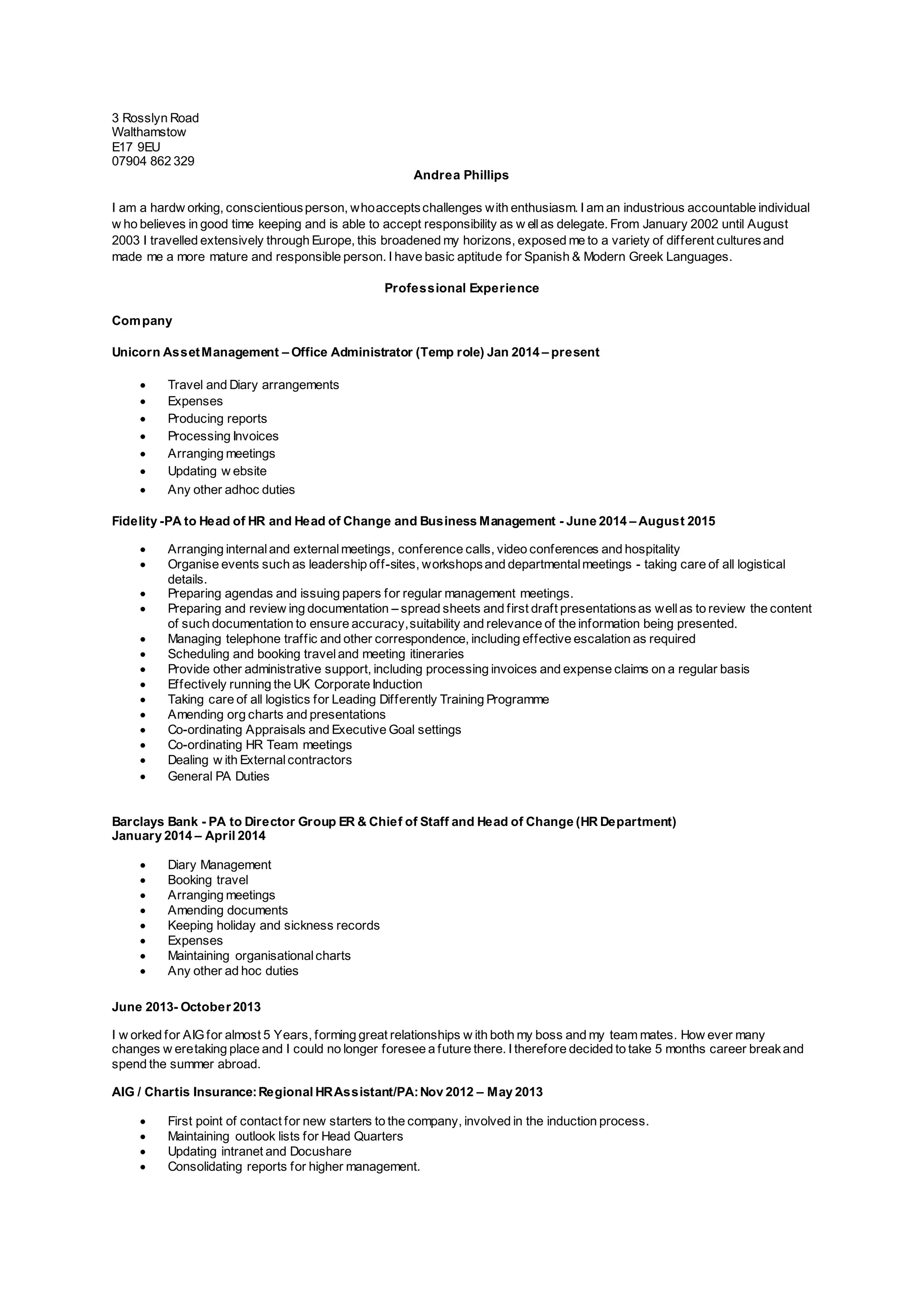 Andrea Phillips CV | DOCX | Human Resources | Business