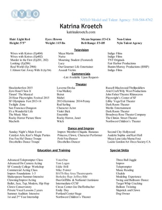 Professional Nylo Acting Resume | DOCX