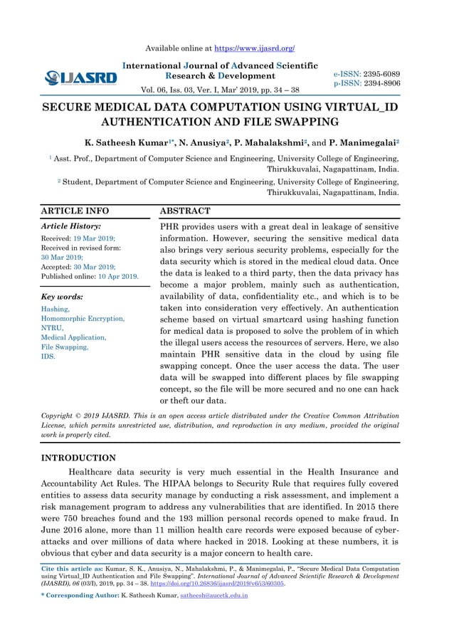 Secure Medical Data Computation using Virtual_ID Authentication and File Swapping | PDF | Free ...