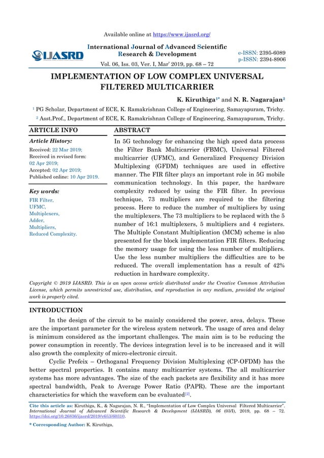 Implementation of Low Complex Universal Filtered Multicarrier | PDF