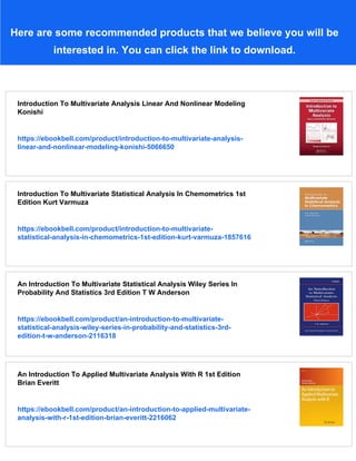 Introduction To Multivariate Analysis Linear And Nonlinear Modeling ...