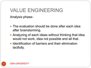 VALUE ENGINEERING ANALYSIS PPT | PPT